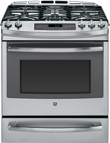 GE P2S920SEFSS 30 Inch Slide-in Dual Fuel Range with 5 Sealed Burners ...